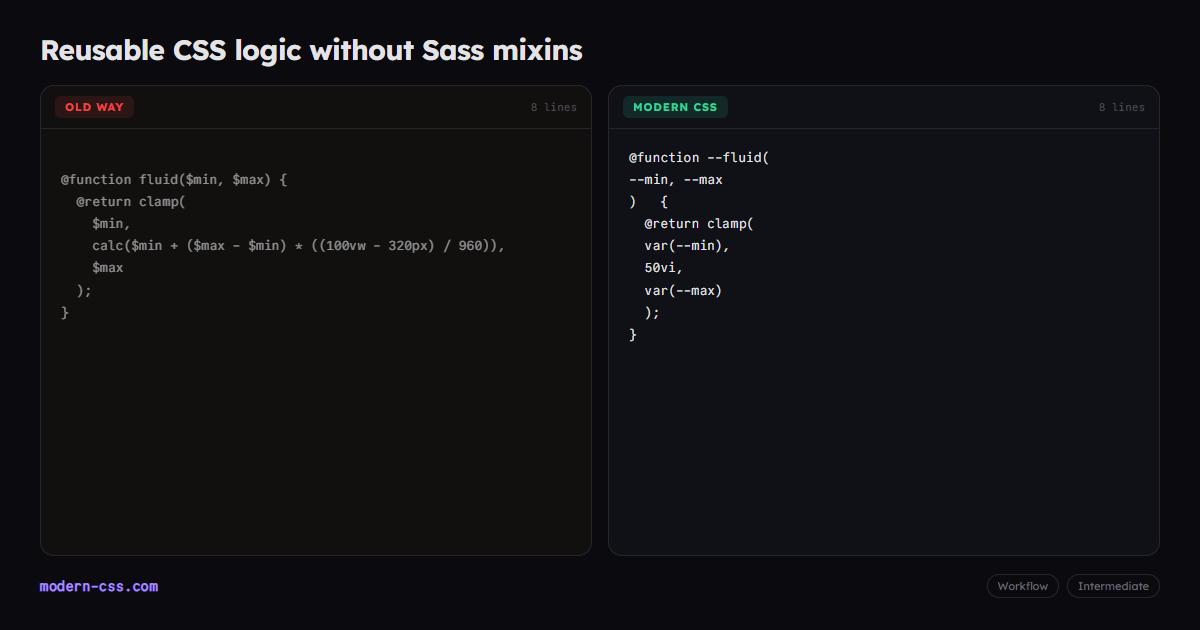 CSS @function for Reusable Logic (No Sass Mixins)